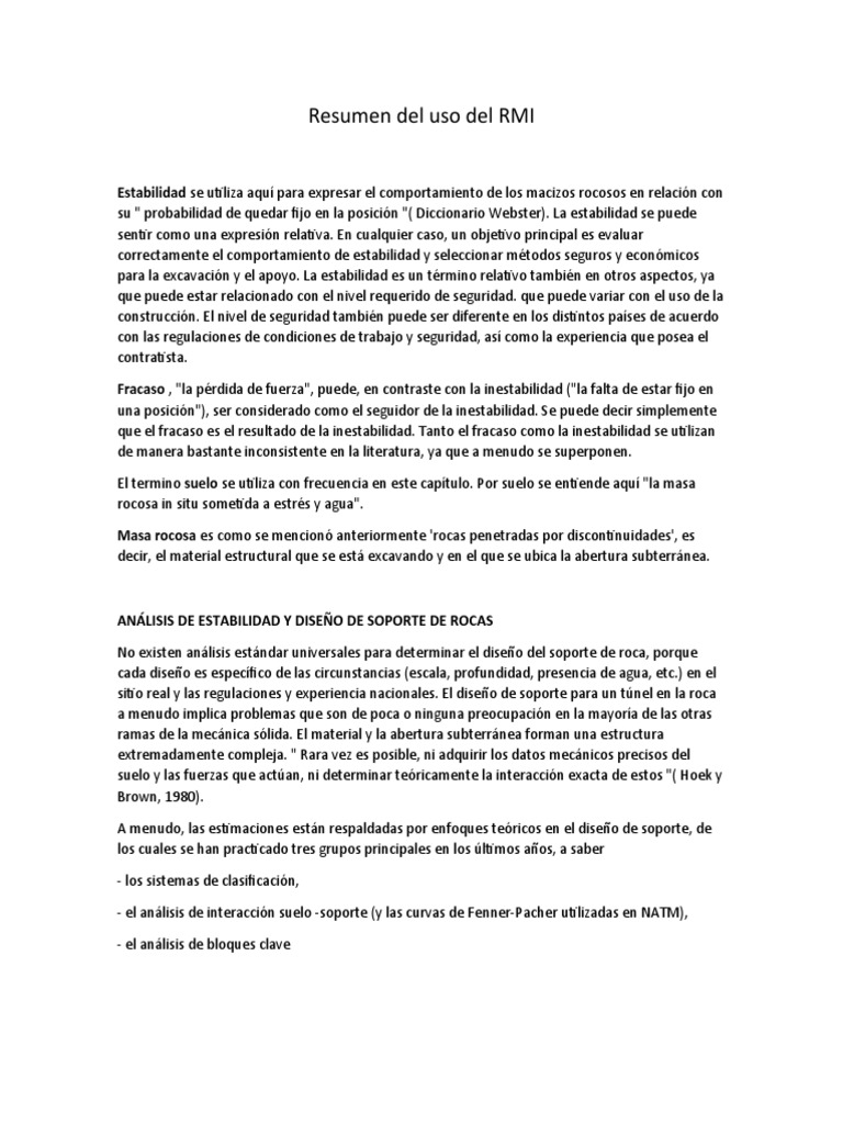 Resumen Del Uso Del RMI | PDF | Túnel | Roca (geología)
