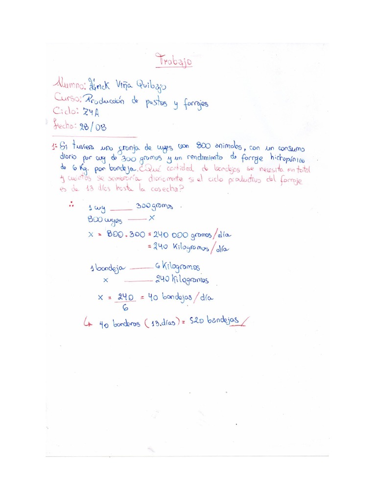 Erick Viña Quibajo, Z4A, Producción de Pastos y Forrajes | PDF