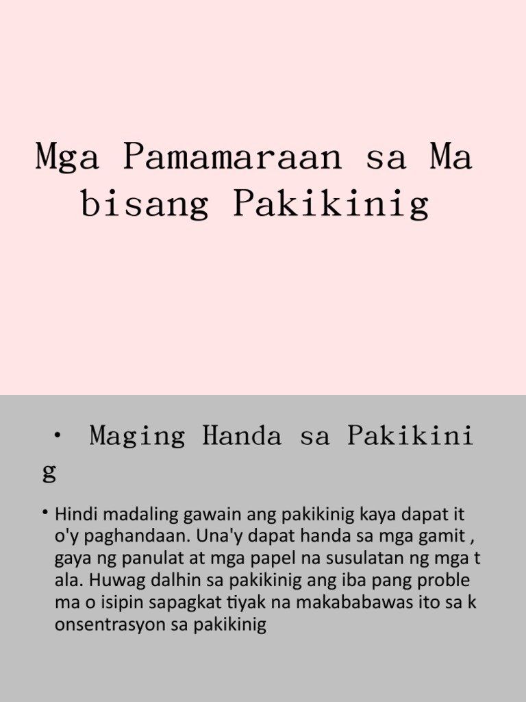 Mga Pamamaraan Sa Mabisang Pakikinig | PDF
