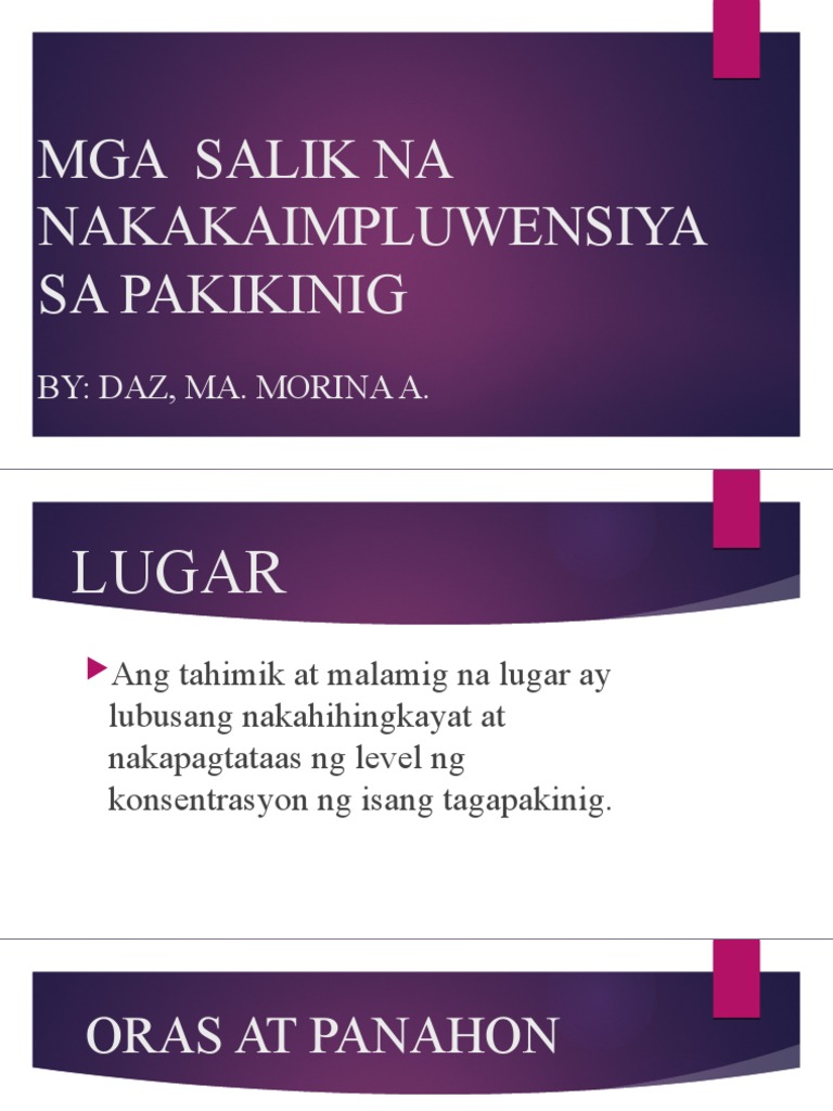 Mga Salik Na Nakakaapekto Sa Pakikinig | PDF