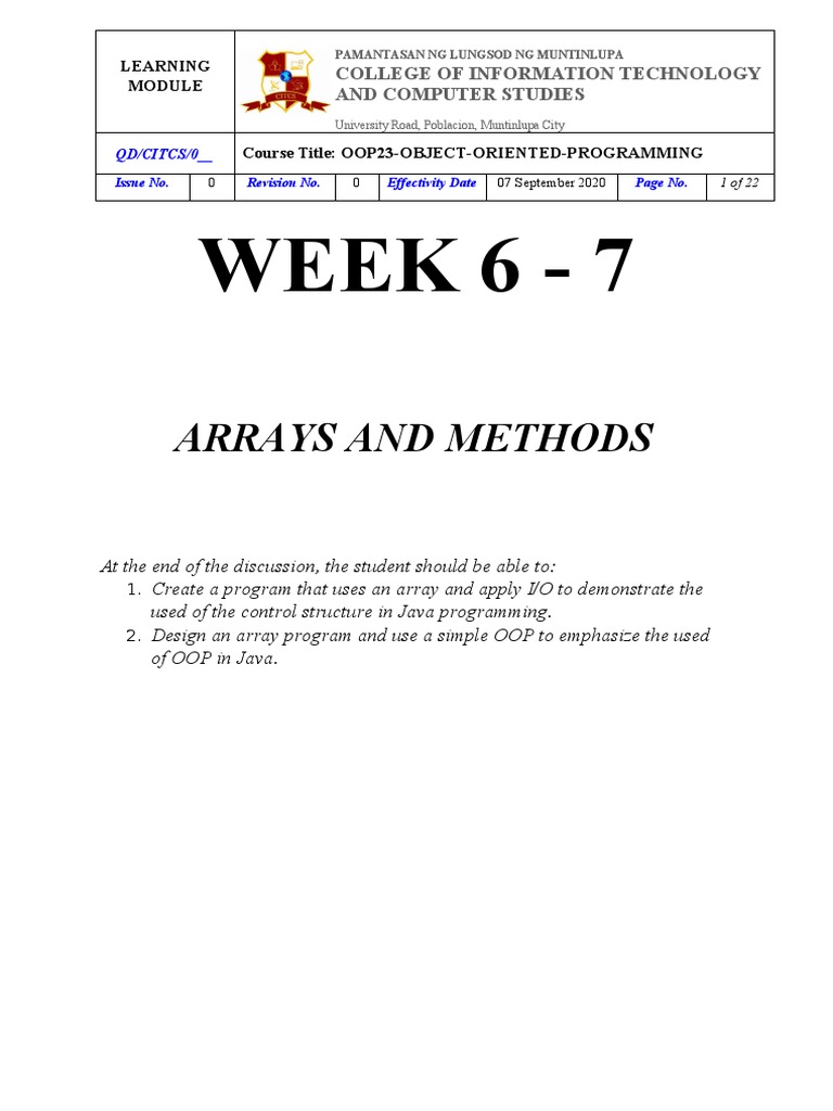 Object Oriented Programming Module 5 Pdf Array Data Structure Array Data Type 6145