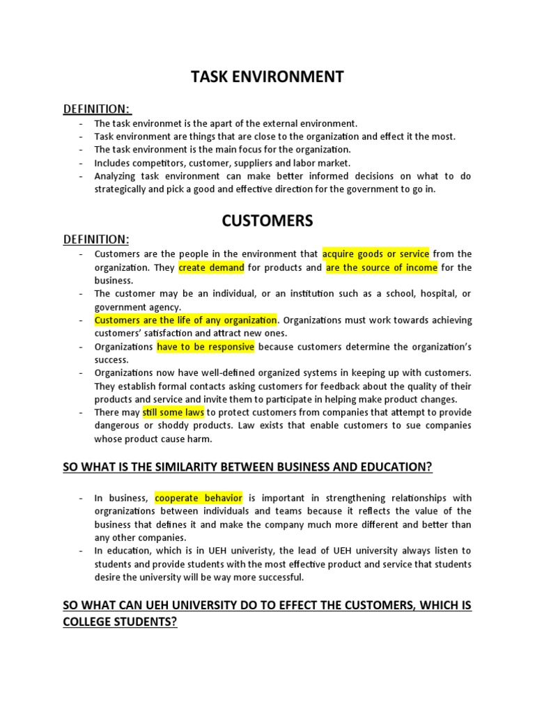 Task Environment: Definition | PDF | Customer | Supply Chain