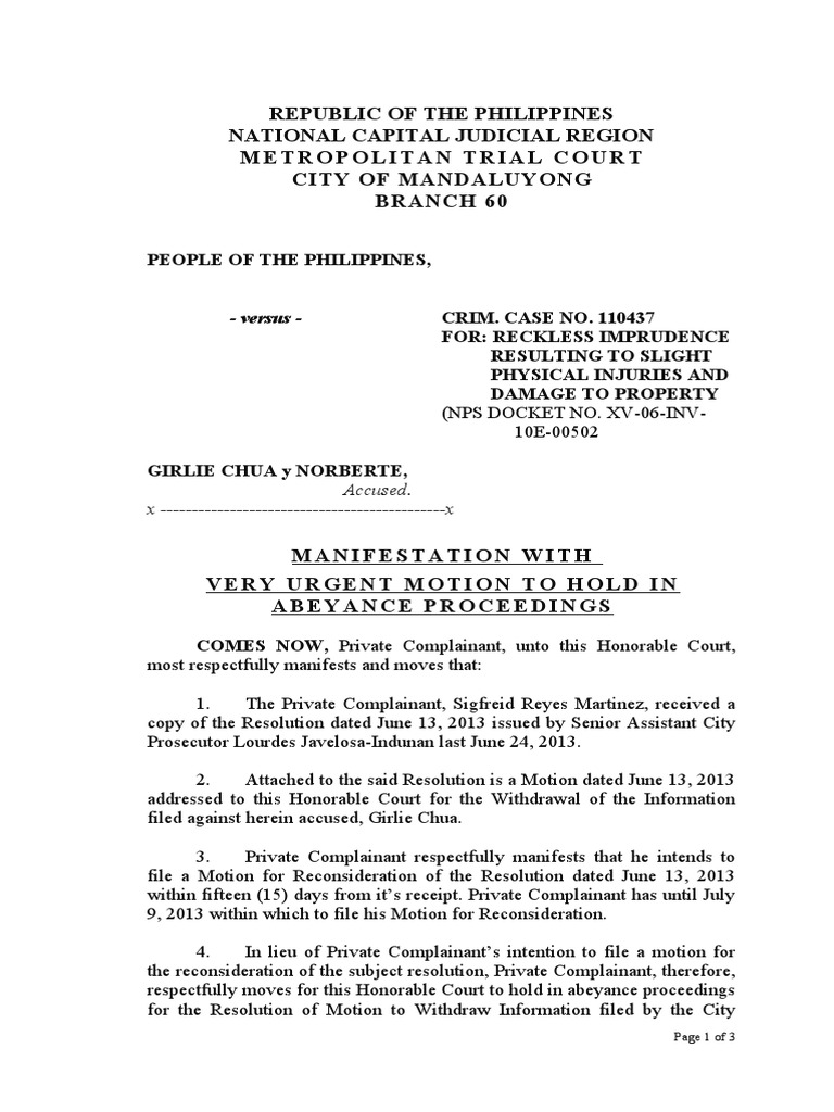 Motion To Defer Proceedings | PDF | Public Sphere | Separation Of Powers