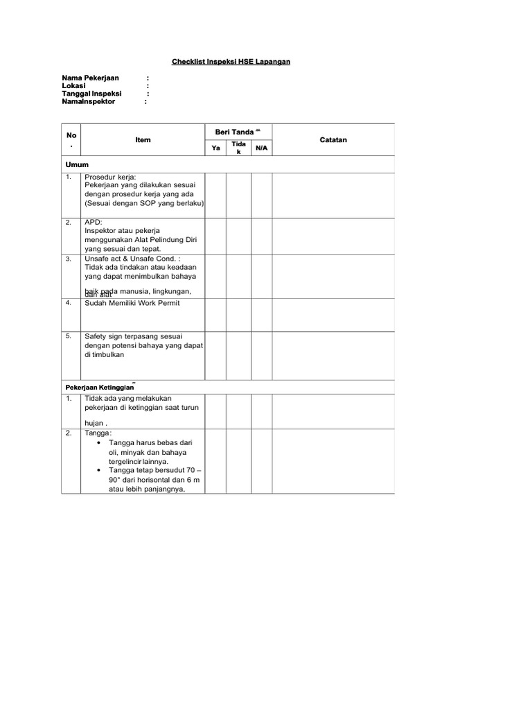 Form Ceklis K3 | PDF