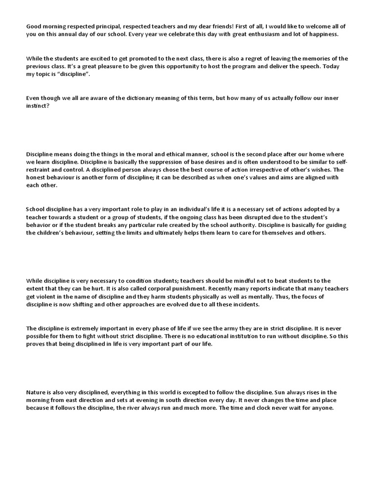 Speech On Discipline Pdf Teachers Disciplines