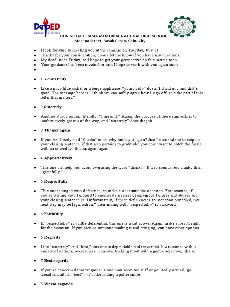 Formal Letter Ending | Download Free PDF | Signature