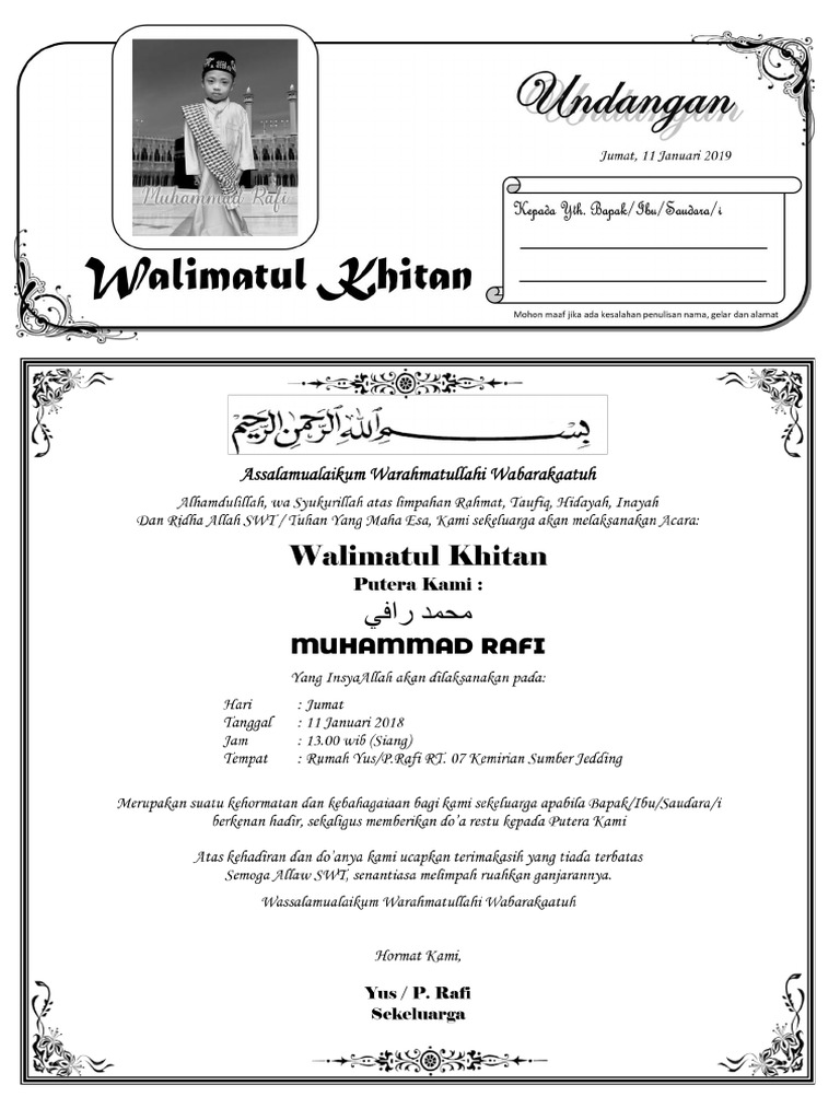 Contoh Undangan Sunat Rasul Atau Undangan Khitanan Dengan Microsoft ...
