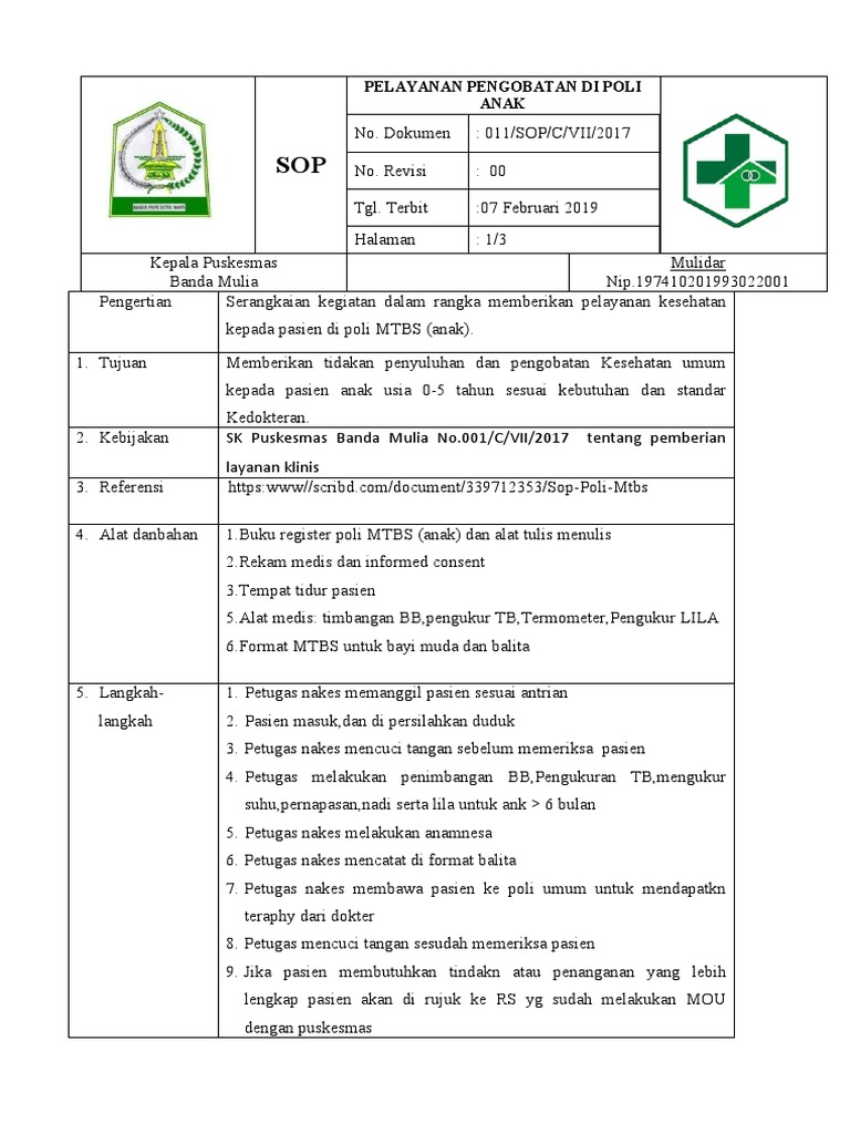 Sop Pelayanan Poli MTBS | PDF | Sains & Matematika