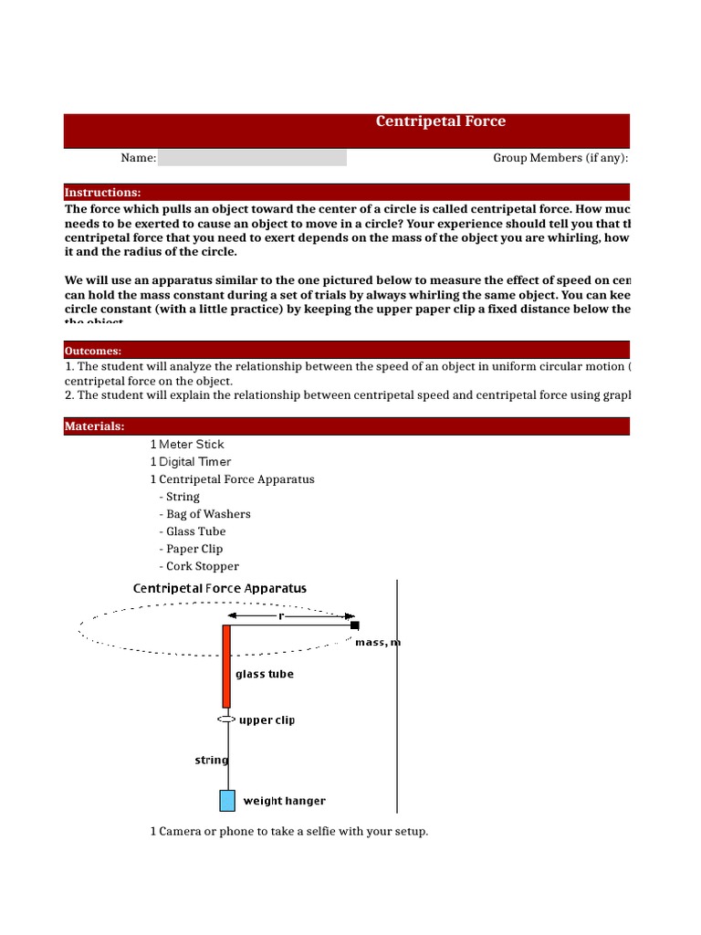 Centripetal Force: Instructions | PDF | Physics | Physical Quantities