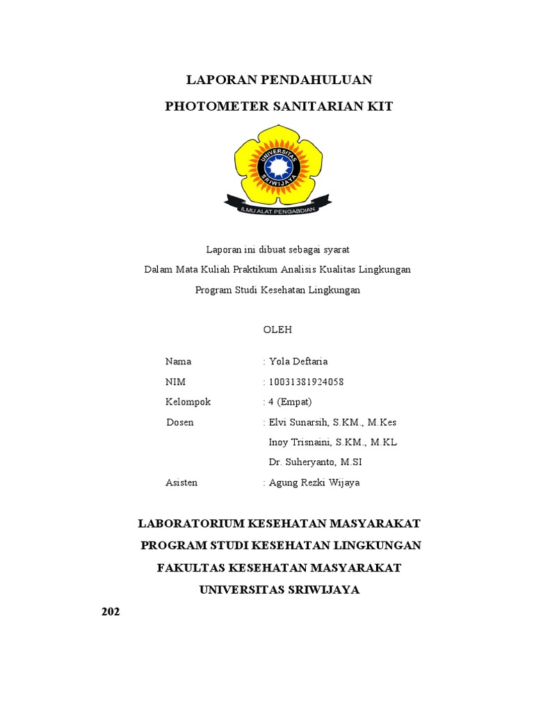 Yola Deftaria - Laporan Pendahuluan Photometer Sanitarian Kit | PDF
