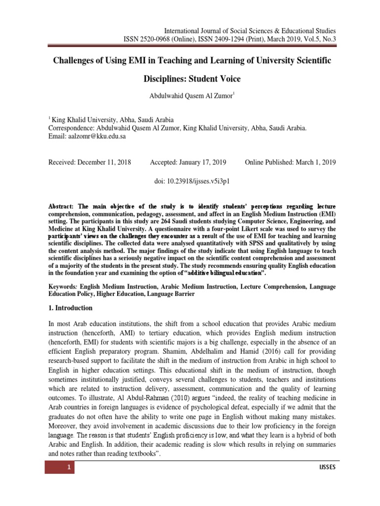 Challenges of Using EMI in Teaching and | PDF | Educational Assessment ...