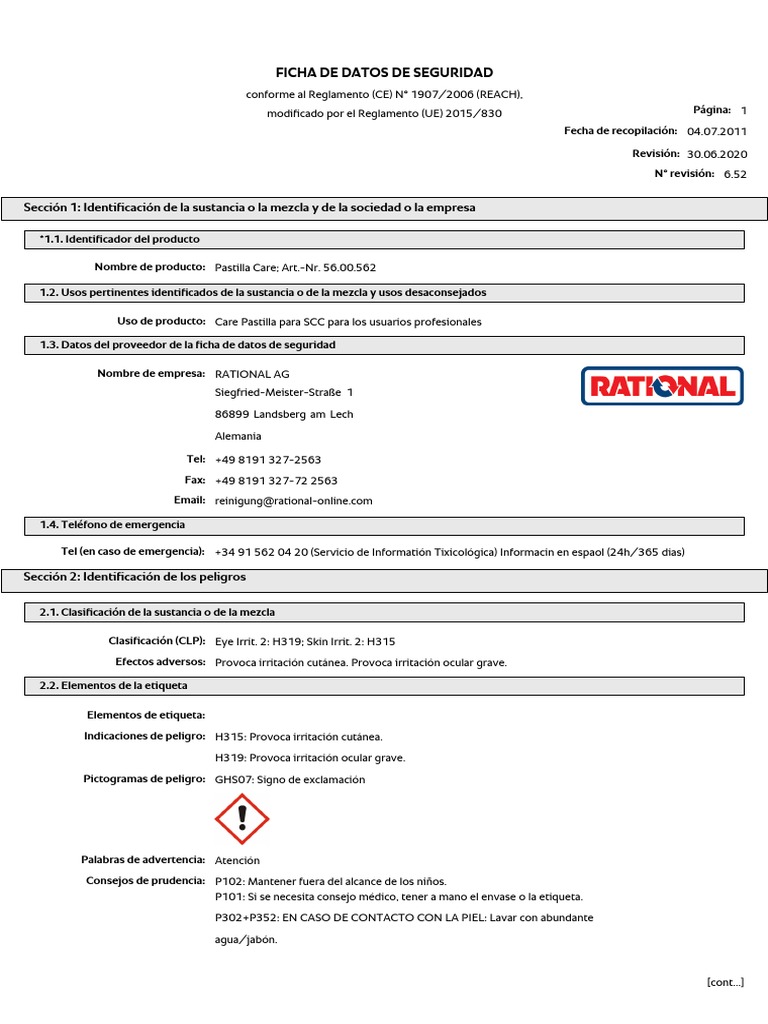 SDS Care Tabs Rational | PDF | Agua | Toxicidad