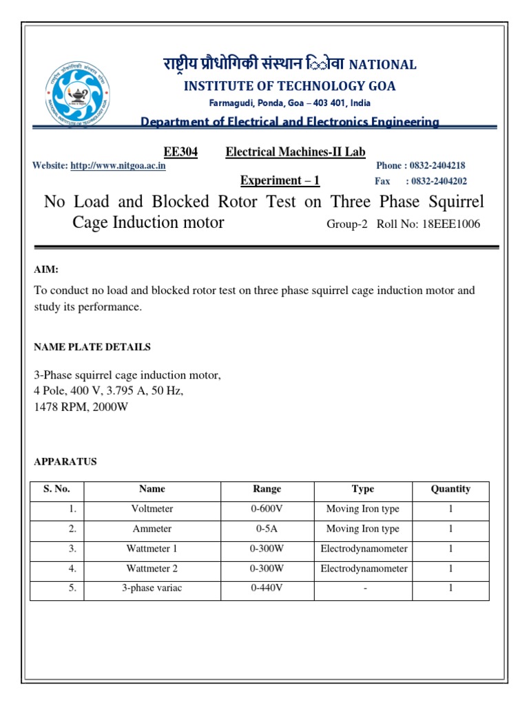 No Load and Blocked Rotor Test On Three Phase Squirrel Cage Induction ...