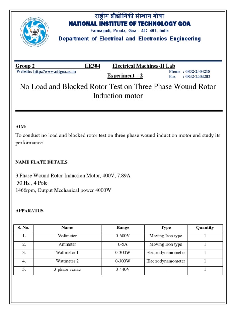 No Load and Blocked Rotor Test On Three Phase Wound Rotor Induction ...