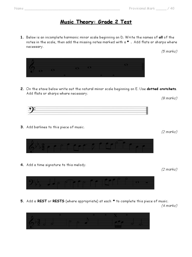 Music Theory - Grade 2 Theory Test | PDF