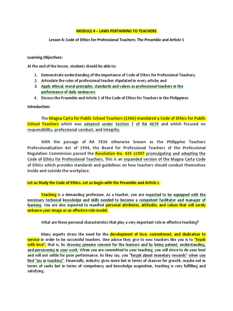 Professional Expectations and Ethical Standards for Teachers: A Study ...