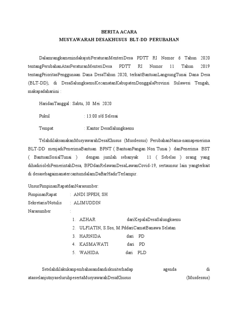 Berita Acara Musdessus BLT-DD | PDF