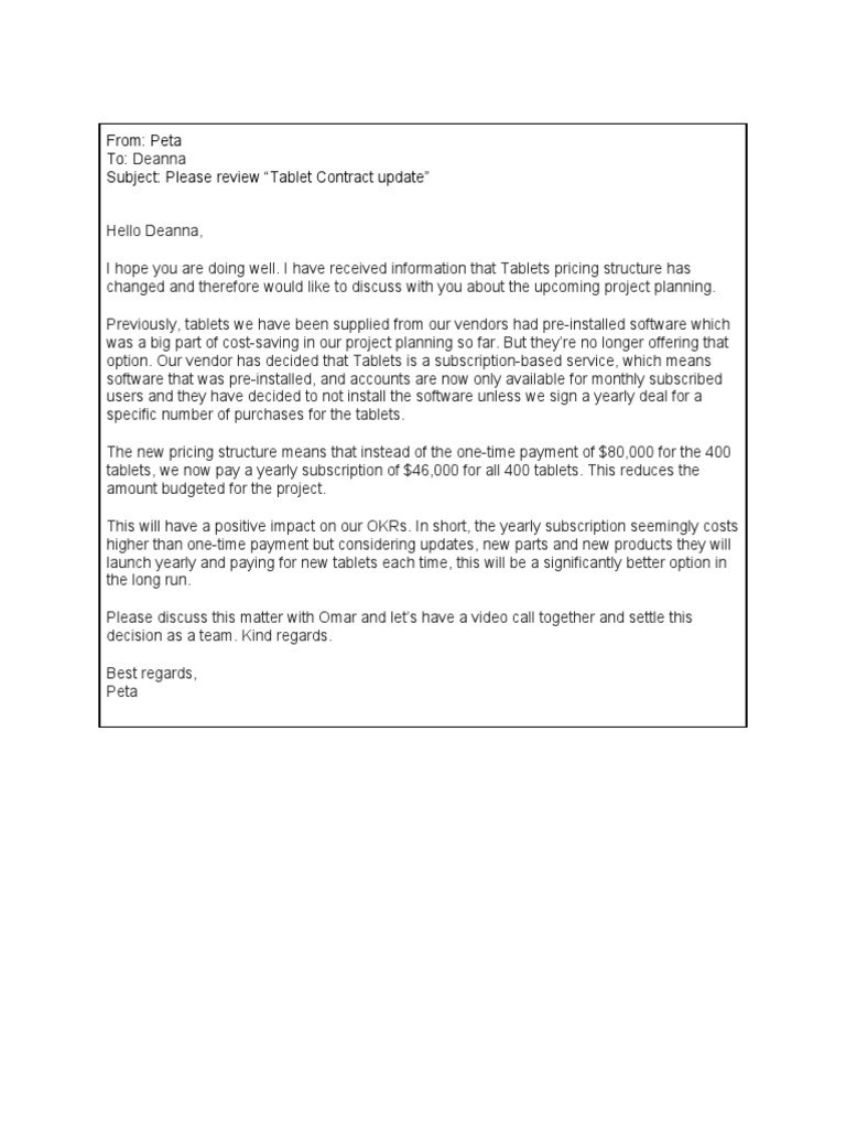 Email Update on Tablet Contract Changes | PDF | Finance & Money Management