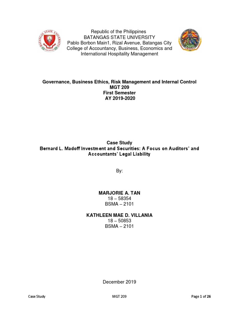 Case Study: Bernard L. Madoff Investment and Securities: A Focus On ...