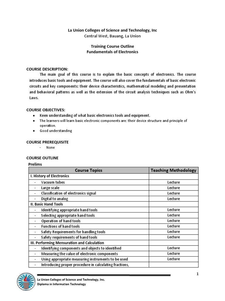 Fundamentals of Electronics Course Outline | PDF | Electronics | Resistor