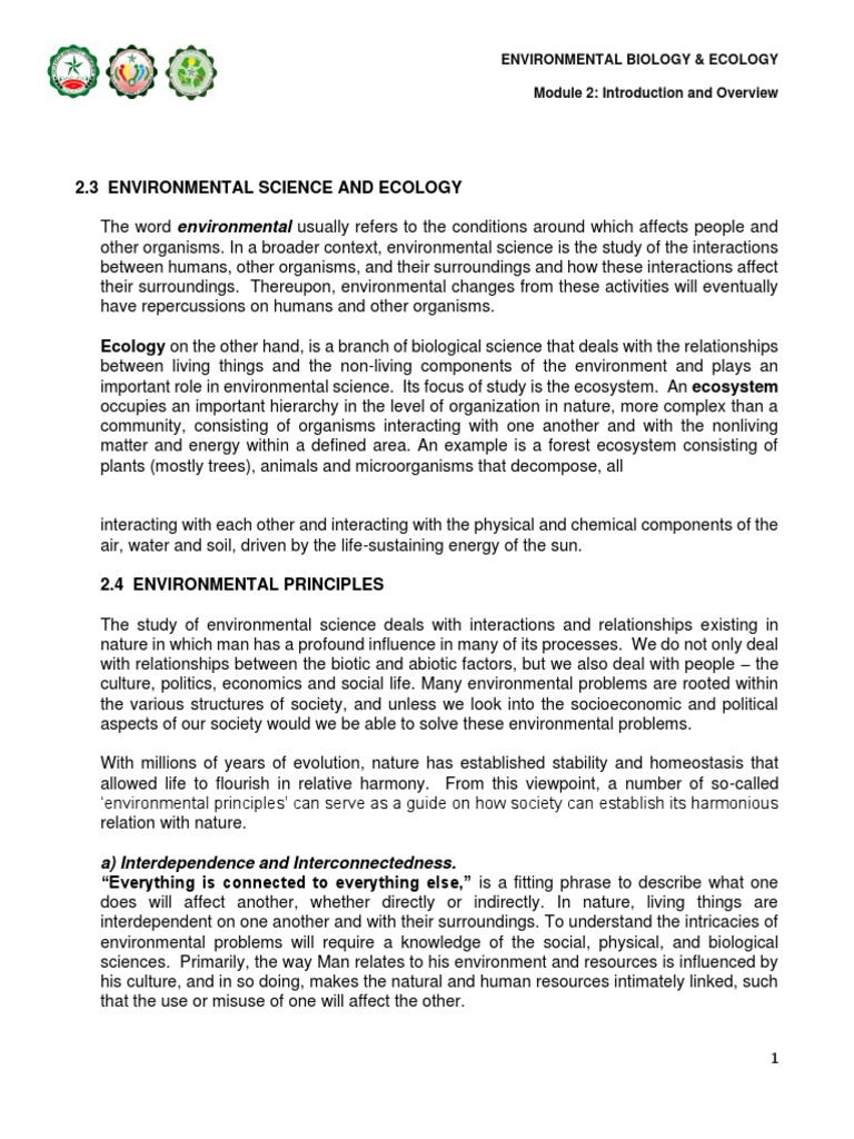 A) Interdependence and Interconnectedness.: Environmental Biology ...