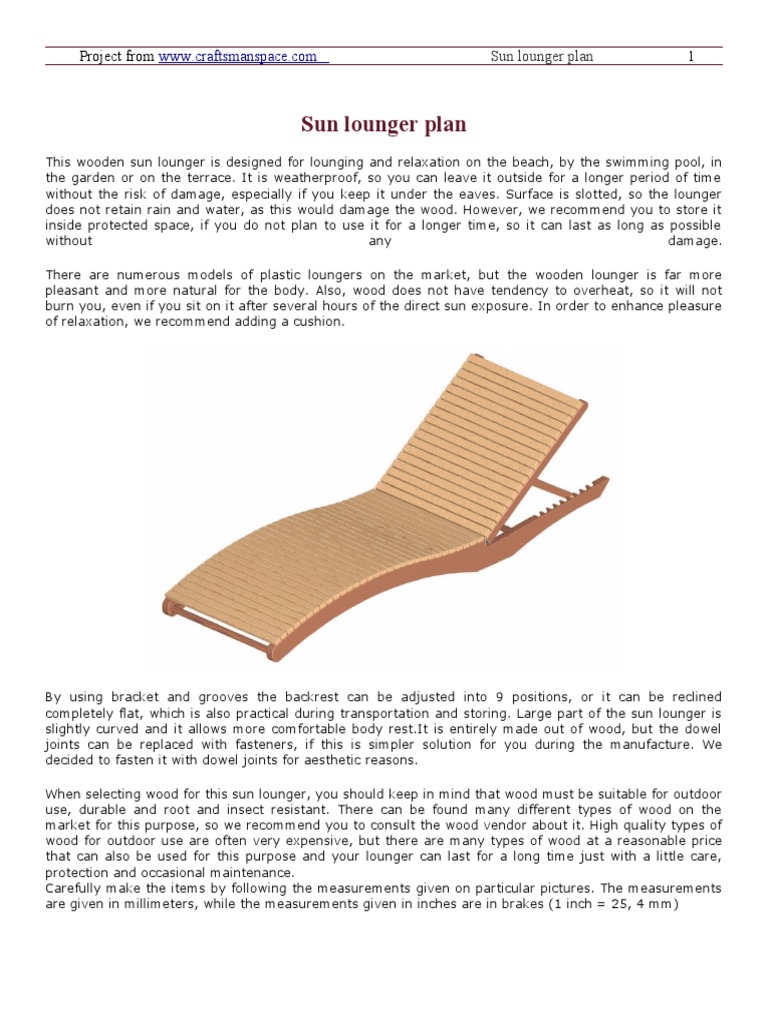 Sun Lounger Plan: Project From 1 | PDF | Manufactured Goods