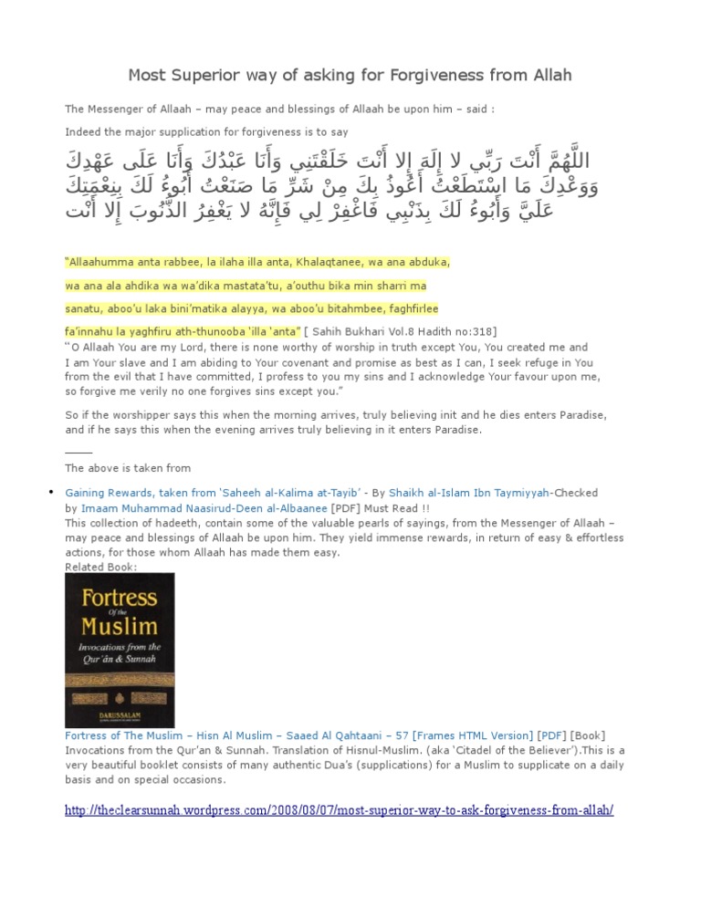 The Most Superior Way To Ask Forgiveness From Allah | PDF | Hadith | Semitic Words And Phrases