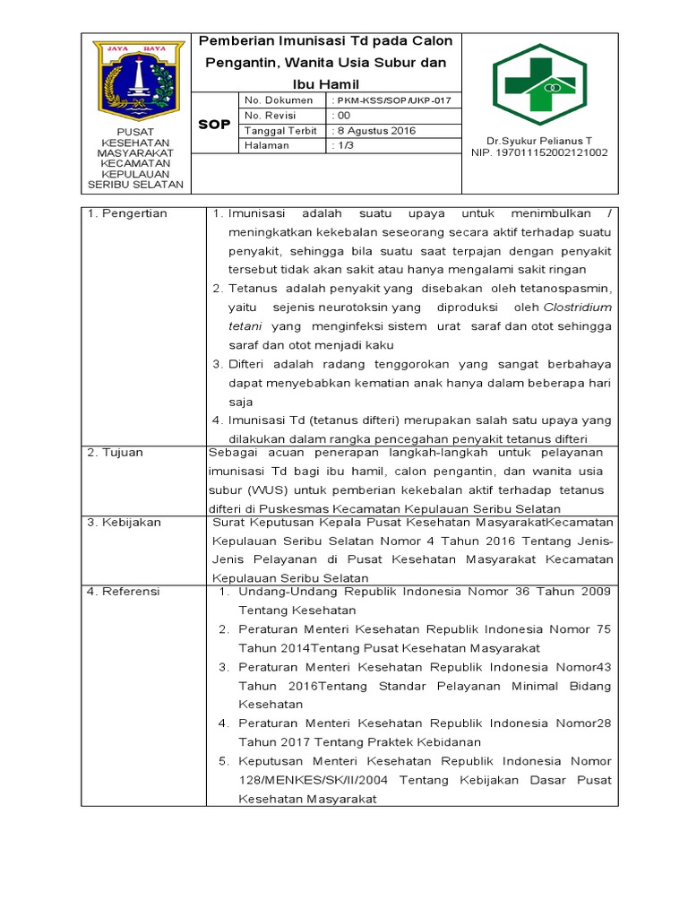 Sop TD Catin, Wus Bumil | PDF