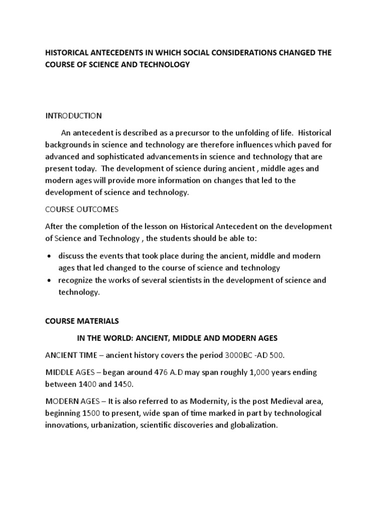 Historical Antecedents in Which Social Considerations Changed The ...