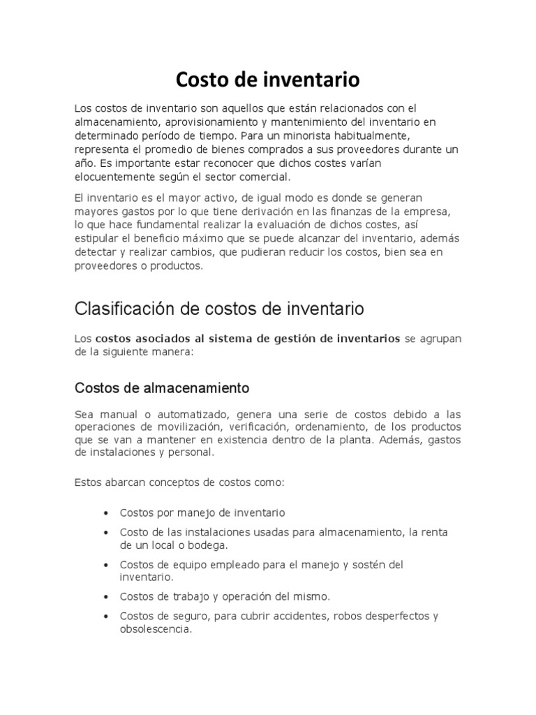 Costo de Inventario | PDF | Inventario | Costo