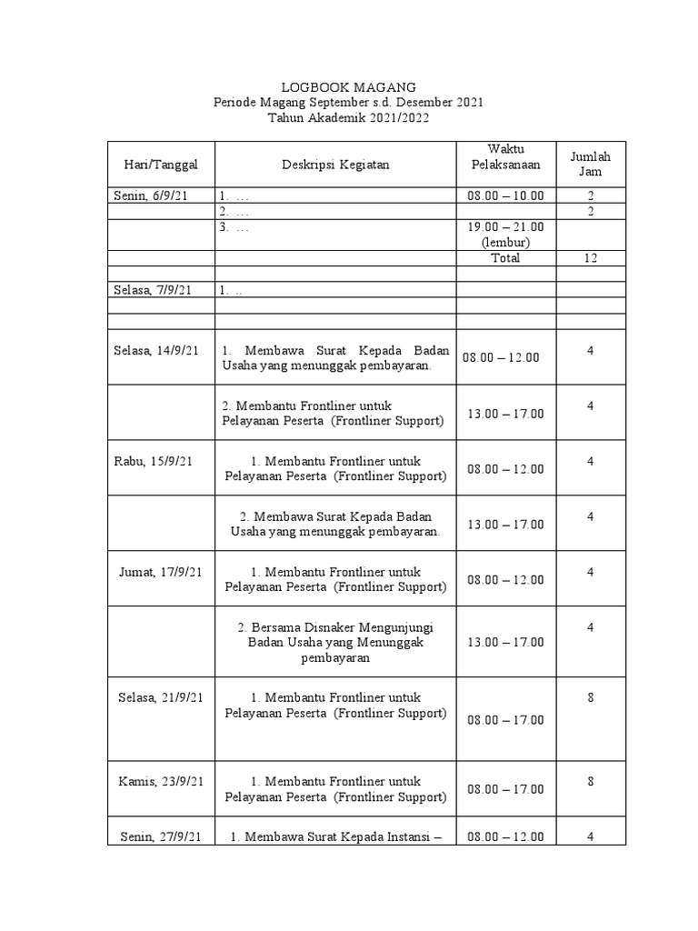 Logbook Magang | PDF