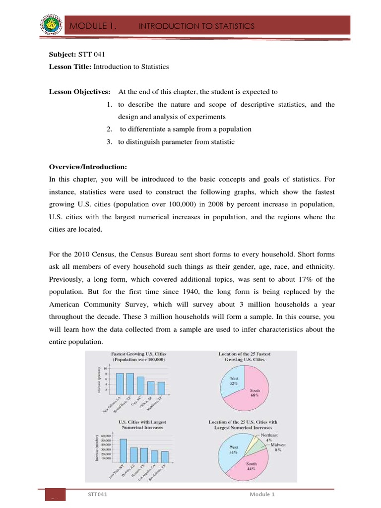 Subject: STT 041 Lesson Title: Introduction To Statistics | Download ...