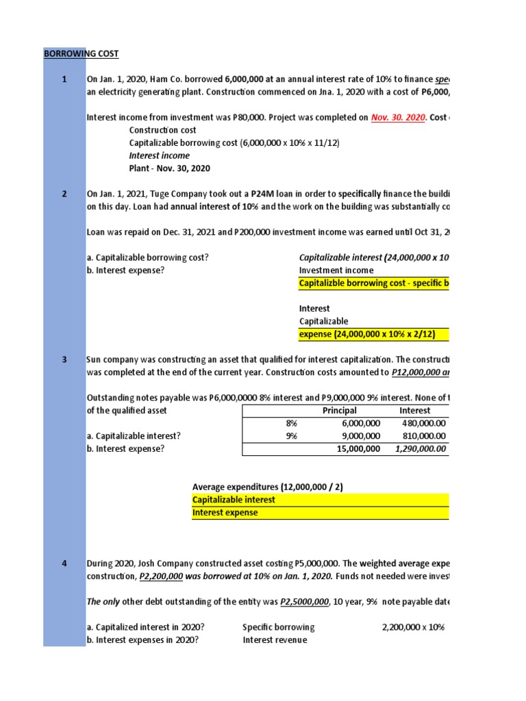 Analysis of Capitalizable Interest and Interest Expense for Various ...