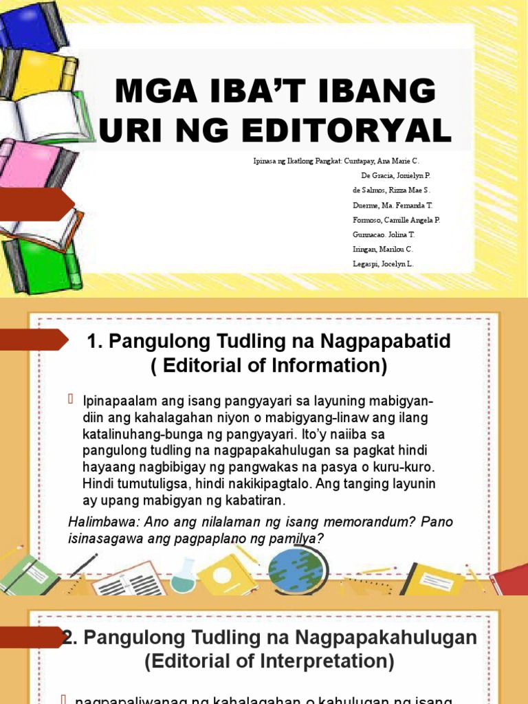 Mga Ibat Ibang Uri NG Editoryal | PDF
