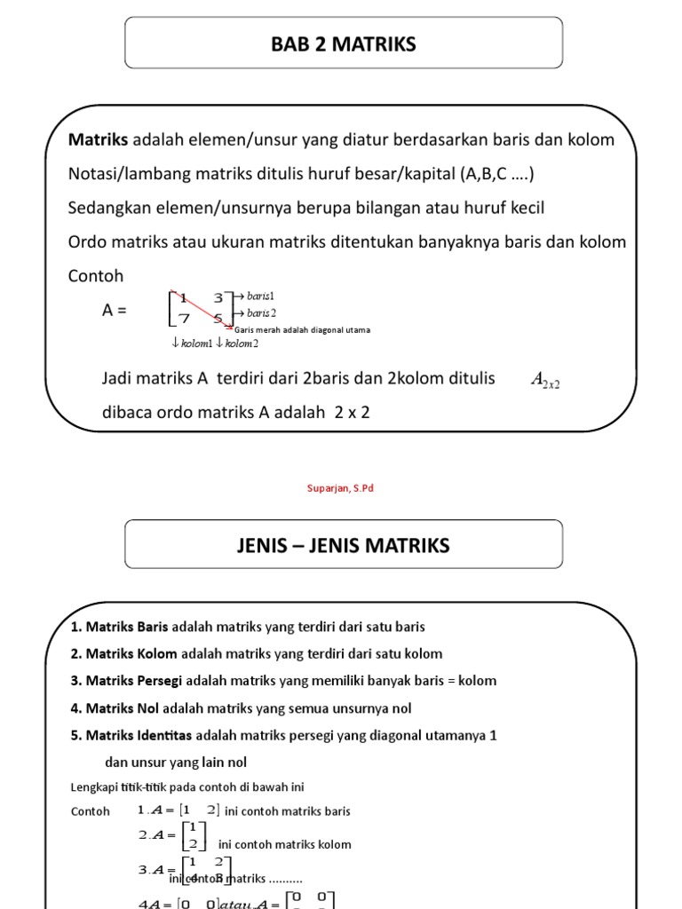 2.1 Materi Matriks, Jenis Matriks Kesamaan Matriks | PDF