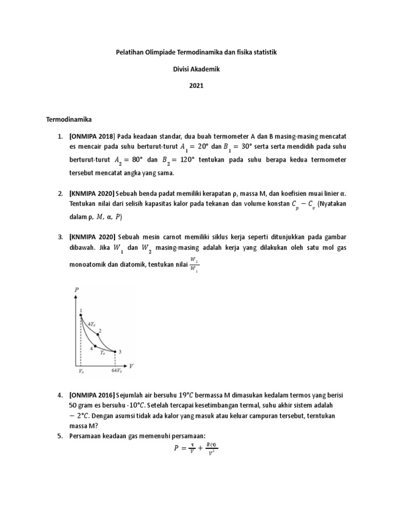 Pelatihan Olimpiade Termodinamika Dan Fisika Statisti - HIMAFI ITERA | PDF