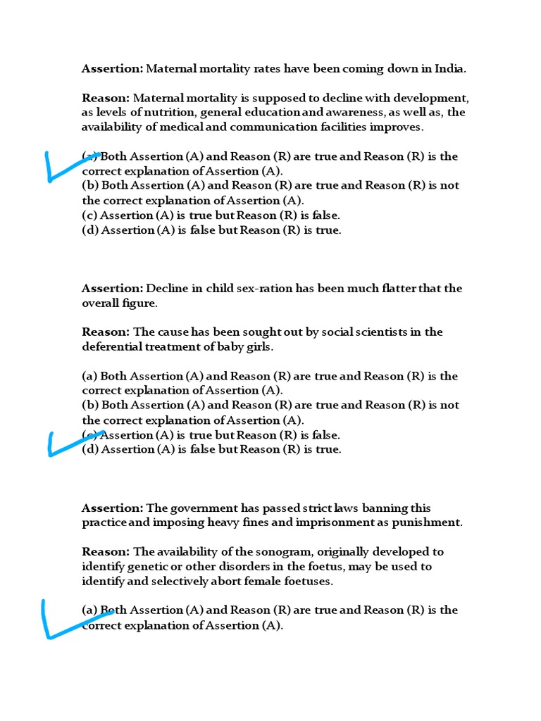 Edited - Demographic Structure of India - Assertion Reason Questions ...