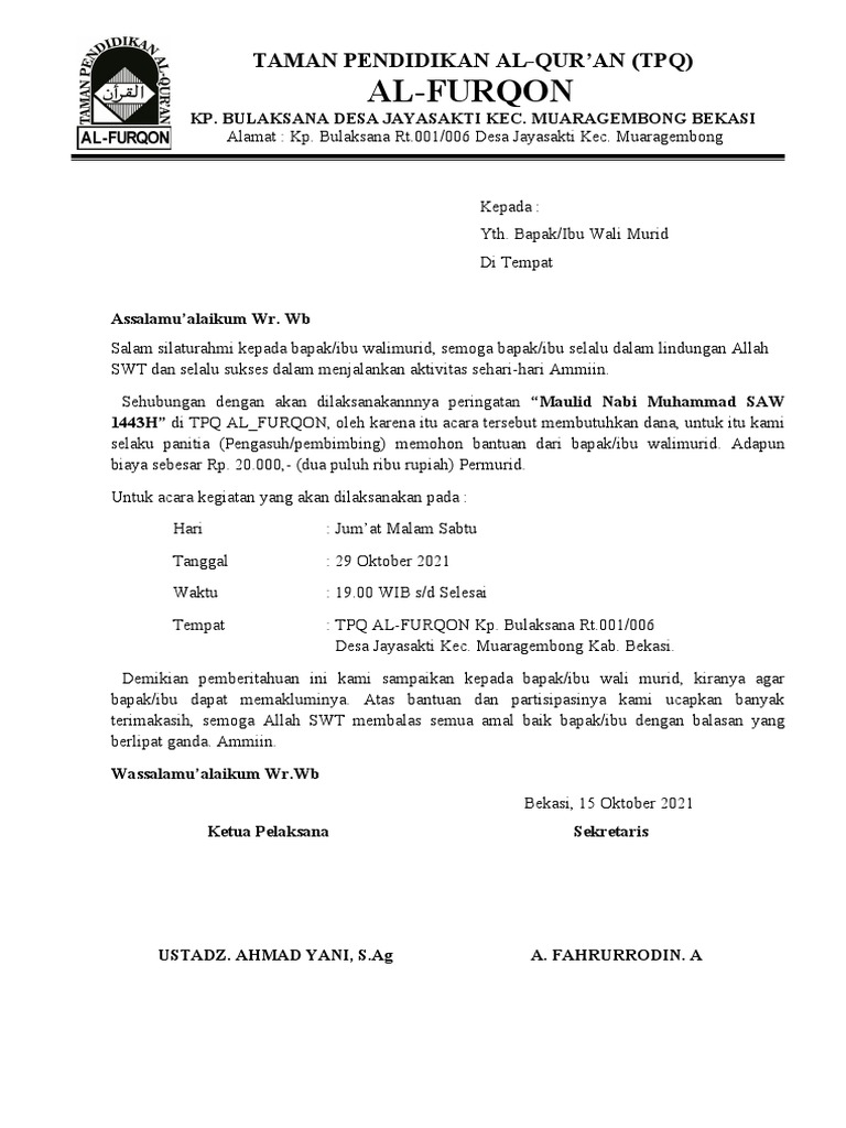 Surat Undangan TPQ | PDF