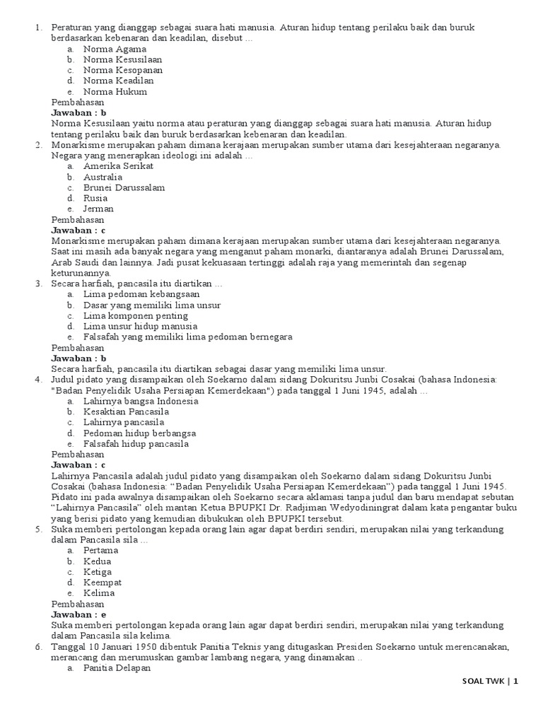 Jawaban: B: Soal TWK - 1 | PDF