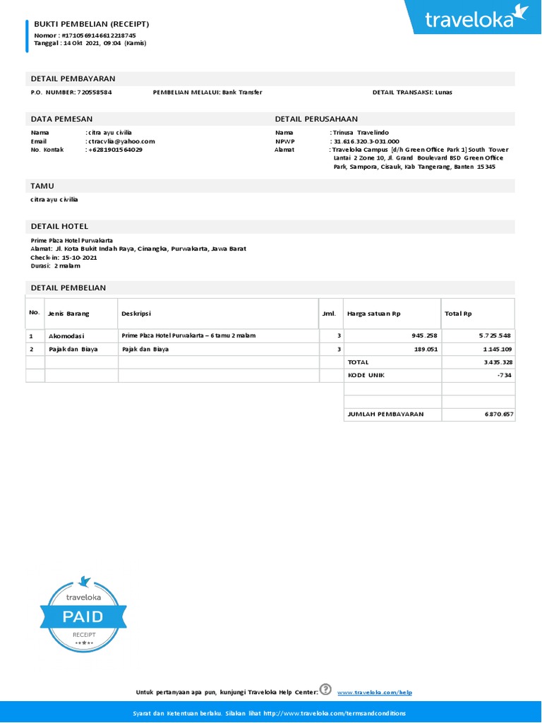 Receipt Traveloka | PDF