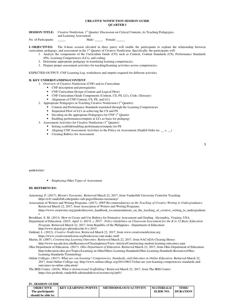 Creative Nonfiction Teaching Guide | PDF | Curriculum | Pedagogy