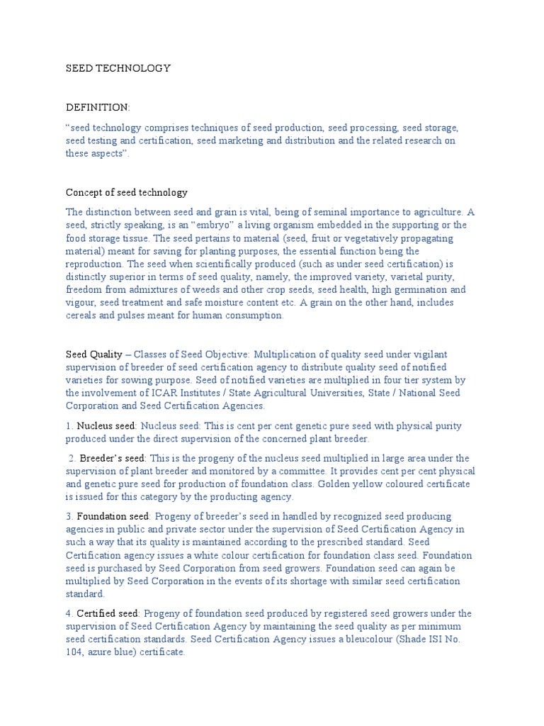 Seed Technology | PDF | Seed | Plant Breeding