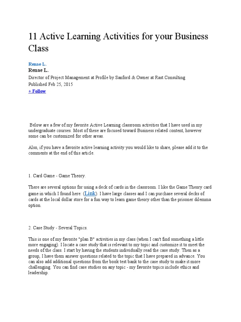 11 Active Learning Activities For Your Business Class | PDF | Educational Assessment | Communication