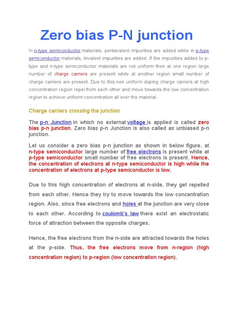 Zero Bias P-N Junction: Charge Carriers Crossing The Junction | PDF | P–N Junction | Diode