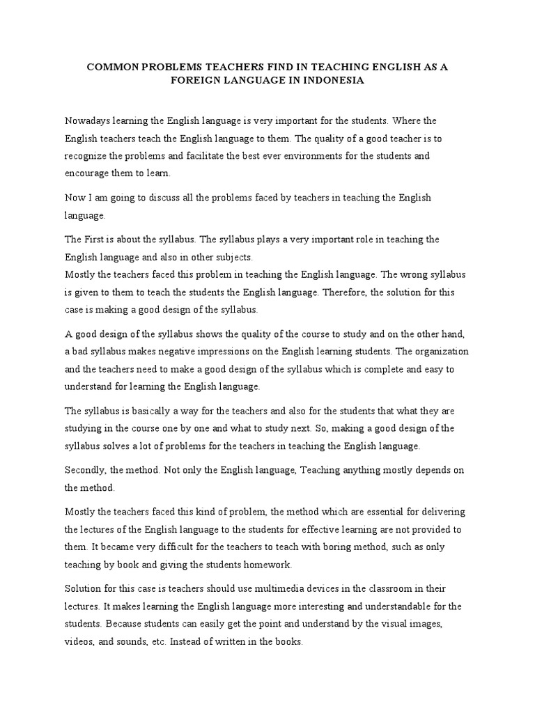 Common Problems Teachers Find in Teaching English As A Foreign Language ...