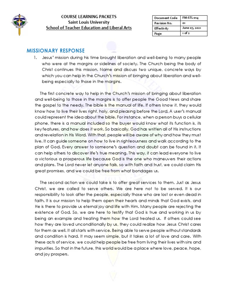 Module 2 Lesson 3 Missionary Response - Maguad, Jasher | PDF | Jesus ...