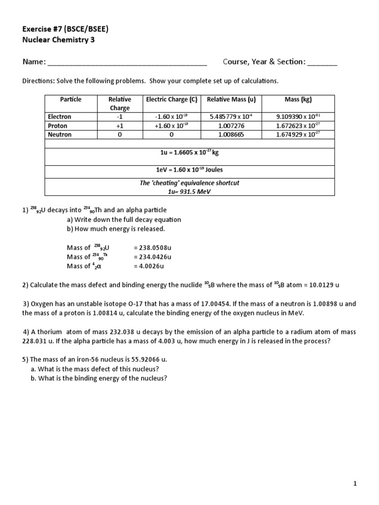 Exercise #7 (Nuclear Chemistry 3) | PDF