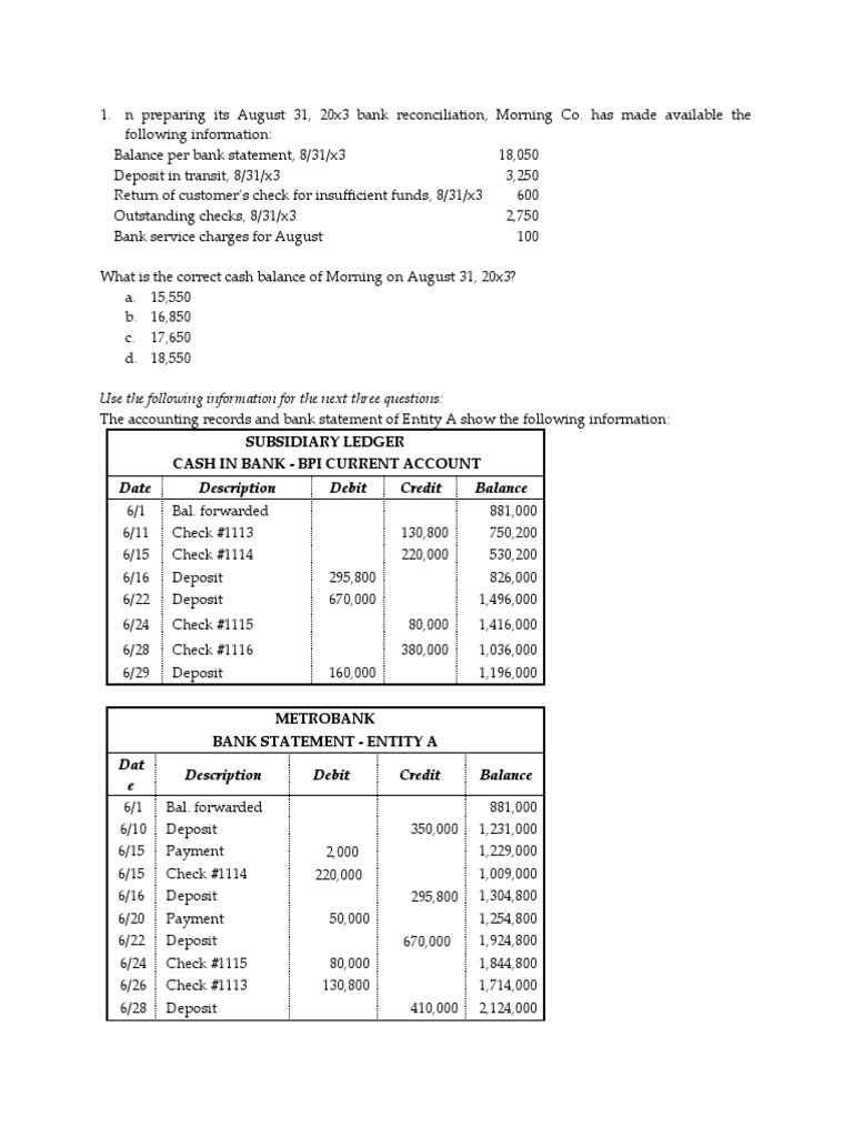 Bank Recon and POC Problems | PDF | Deposit Account | Banks