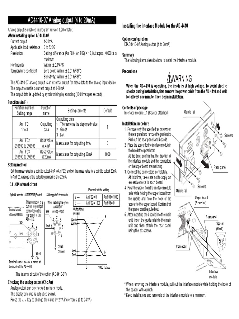 AD4410-07 Analog Output (4 To 20ma) : Installing The Interface Module ...