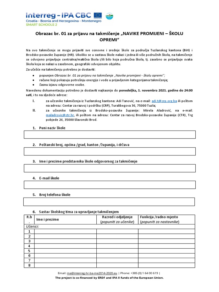 03 BiH Obrazac 01 Za Individualnu Prijavu | PDF